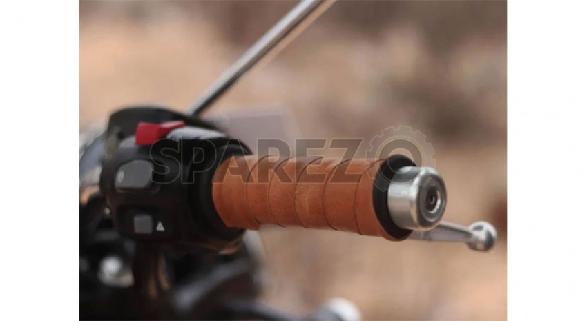 Royal Enfield GT And Interceptor 650 RH-LH Grip Leather Wrap Pair Brown Tan