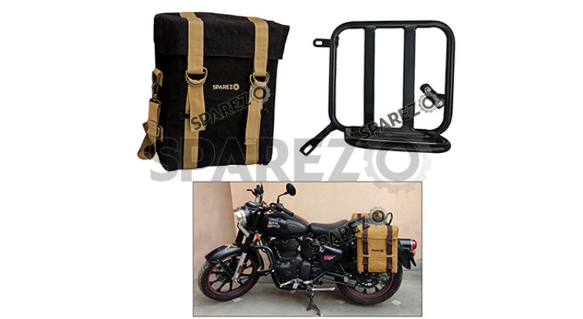 Royal Enfield Classic Reborn 350cc Golden Black LH Military Pannier Bag ...